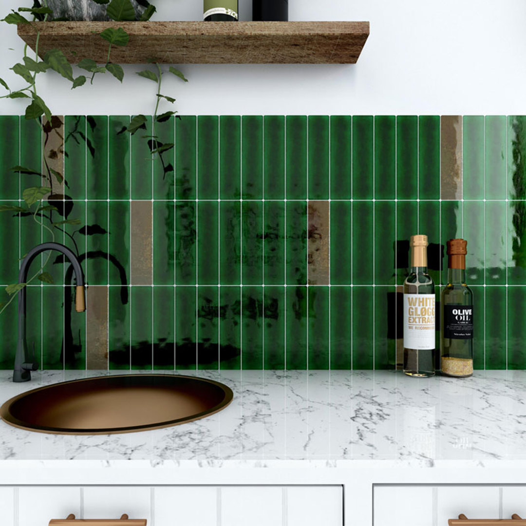 Interior Green Crackle Handmade Mosaic Tile For Bathroom Kitchen Wall ...