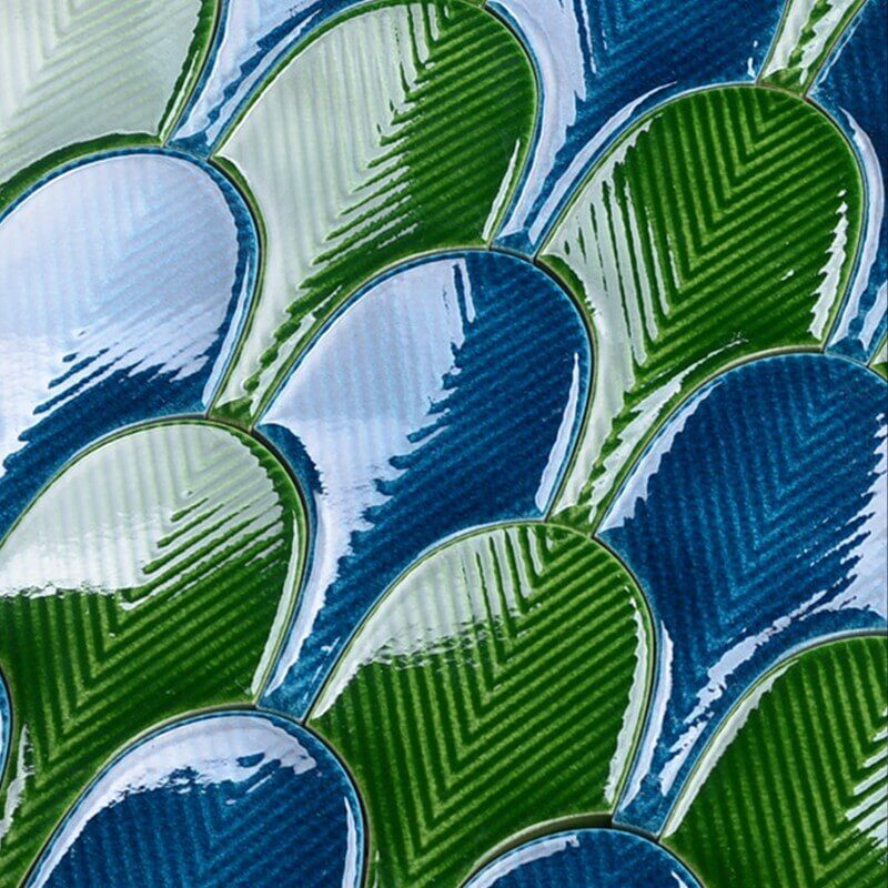 Crackle Fan Shaped Handmade Bathroom Backsplash Kitchen Mosaic Wall Tiles