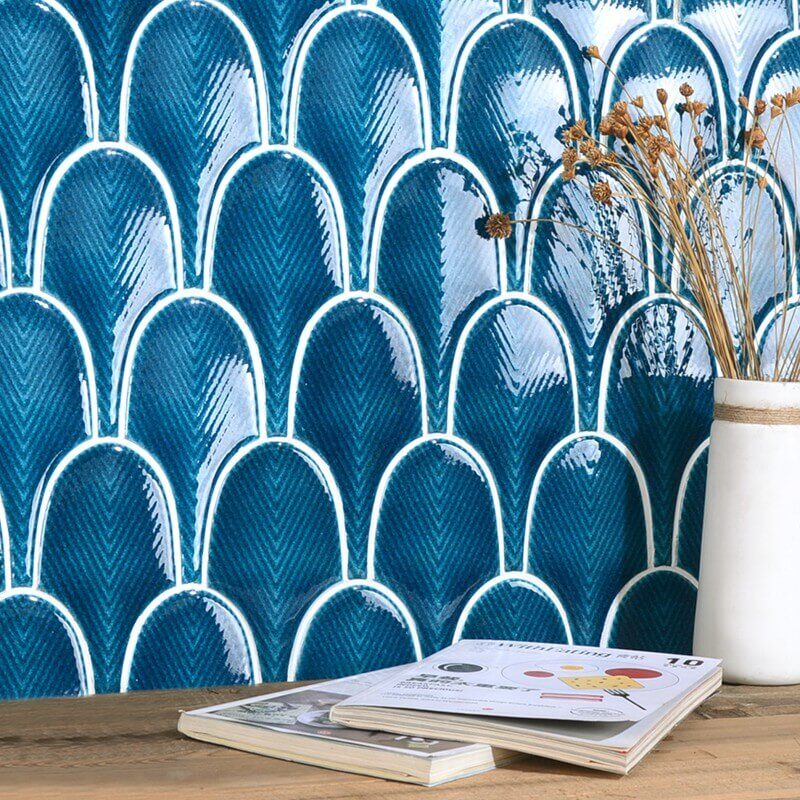 Crackle Fan Shaped Handmade Bathroom Backsplash Kitchen Mosaic Wall Tiles
