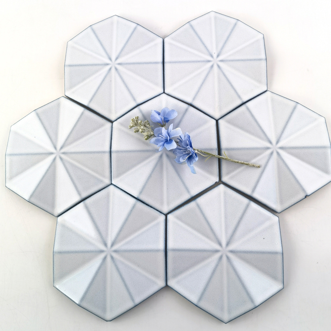 3D Design White Handwork Bathroom Hexagon Mosaic Tile