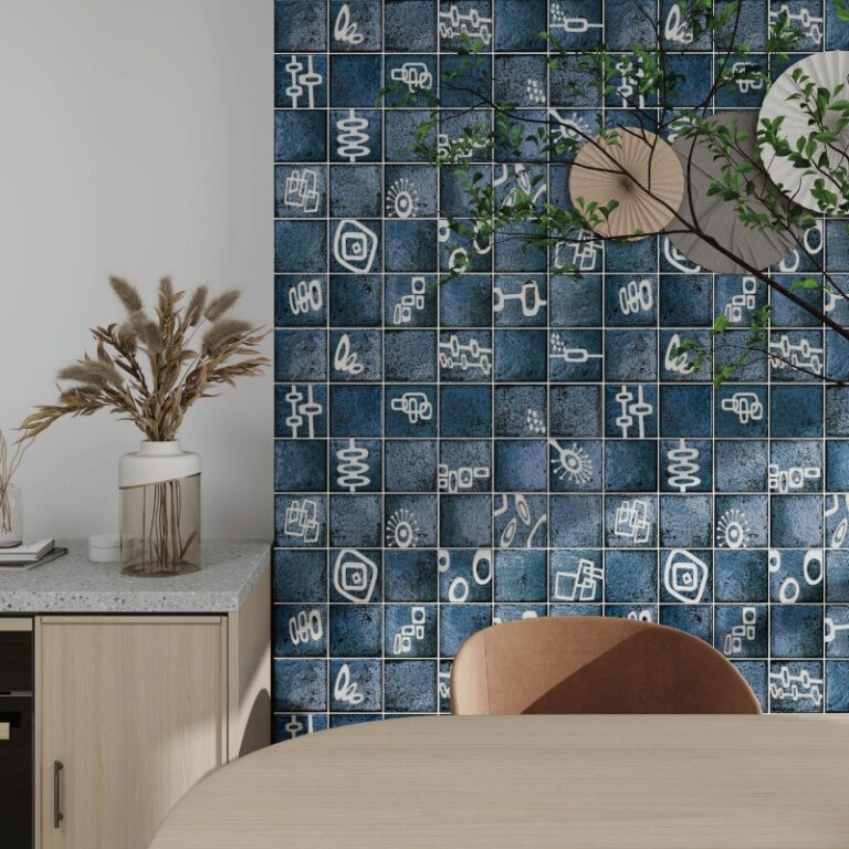 3D blue pattern glazed Mosaic tile adhesive dry granules hotel villa ...