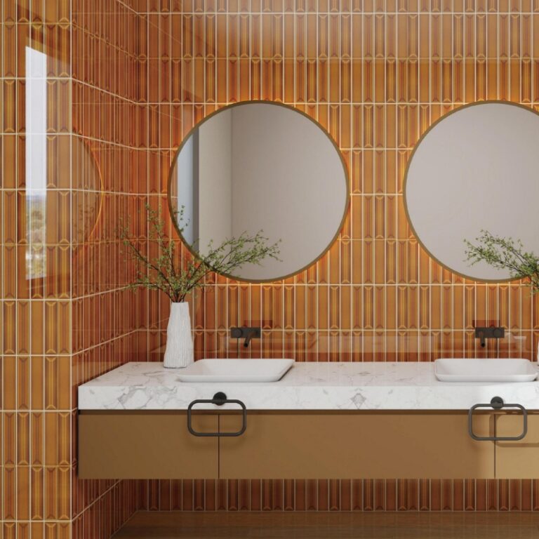 3D concave-convex orange glazed Mosaic tiles hotel villa rear partition ...