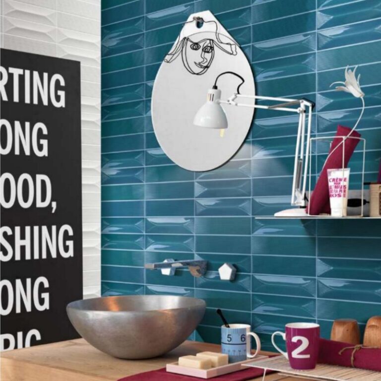 Blue 65x265mm3D handcrafted tiles, high-end villa hotel living room ...