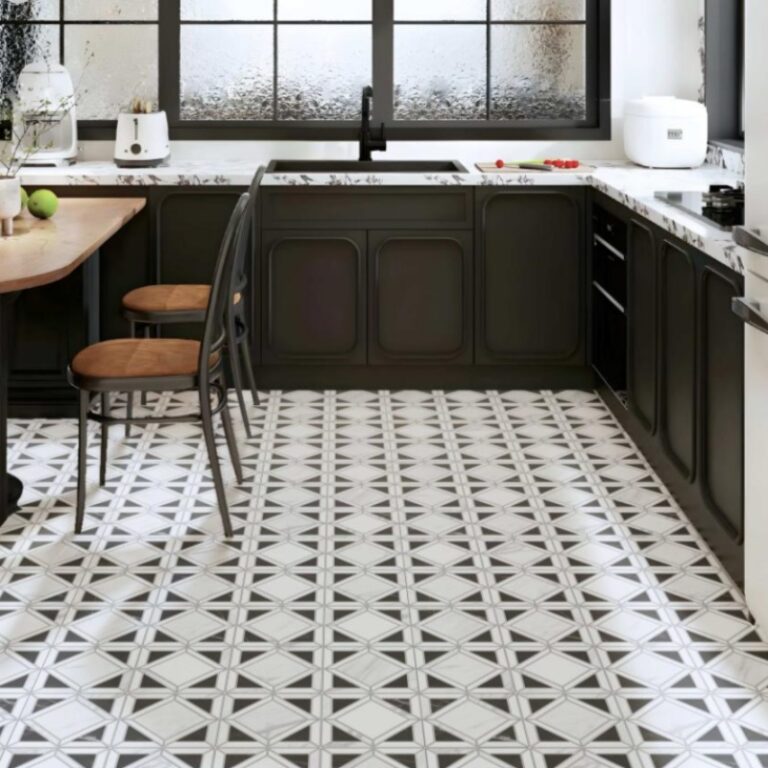 Carrara white and black natural marble Mosaic luxury villa kitchen and ...