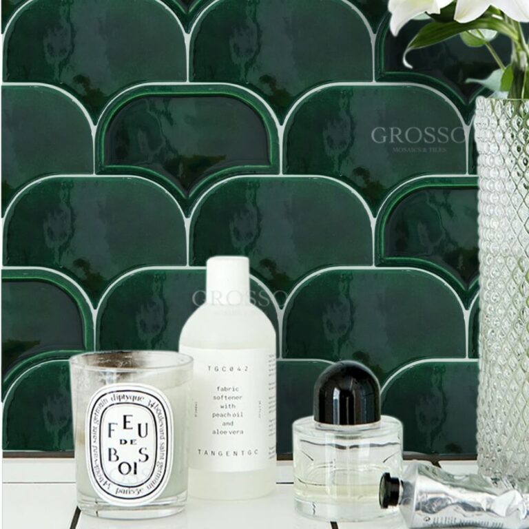 Dark Rreen Fan shaped Tile kitchen Bathroom Backsplash Kitchen Mosaic ...