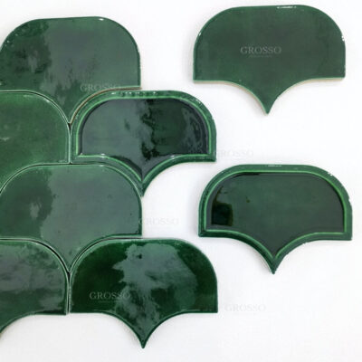 Dark Rreen Fan shaped Tile kitchen Bathroom Backsplash Kitchen Mosaic ...