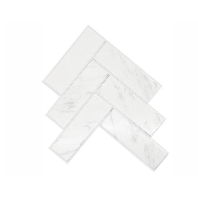 Nordic minimalist long strip mosaic tiles White Carrara color kitchen ...