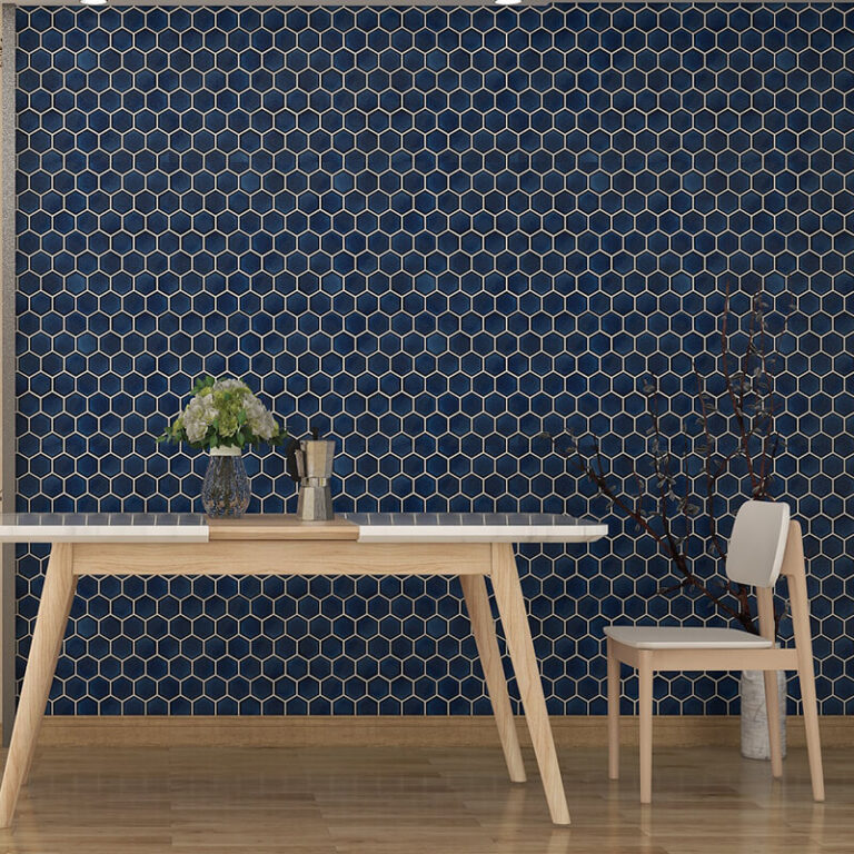 Blue Glass Crystal Glazed Hexagon Mosaic Tile Backplash Mosaic Tiles ...