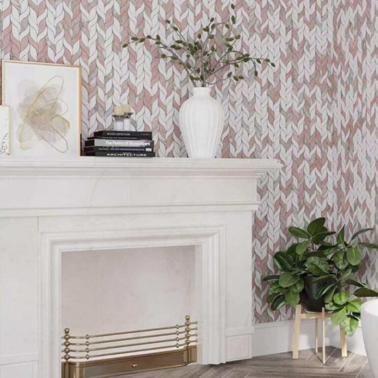 Waterjet Carrara white and pink natural marble Mosaic luxury kitchen ...