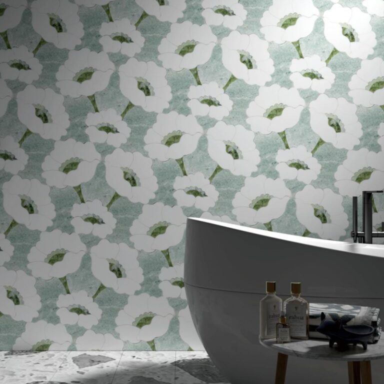 Waterjet natural marble Mosaic flower pattern luxury villa kitchen and ...